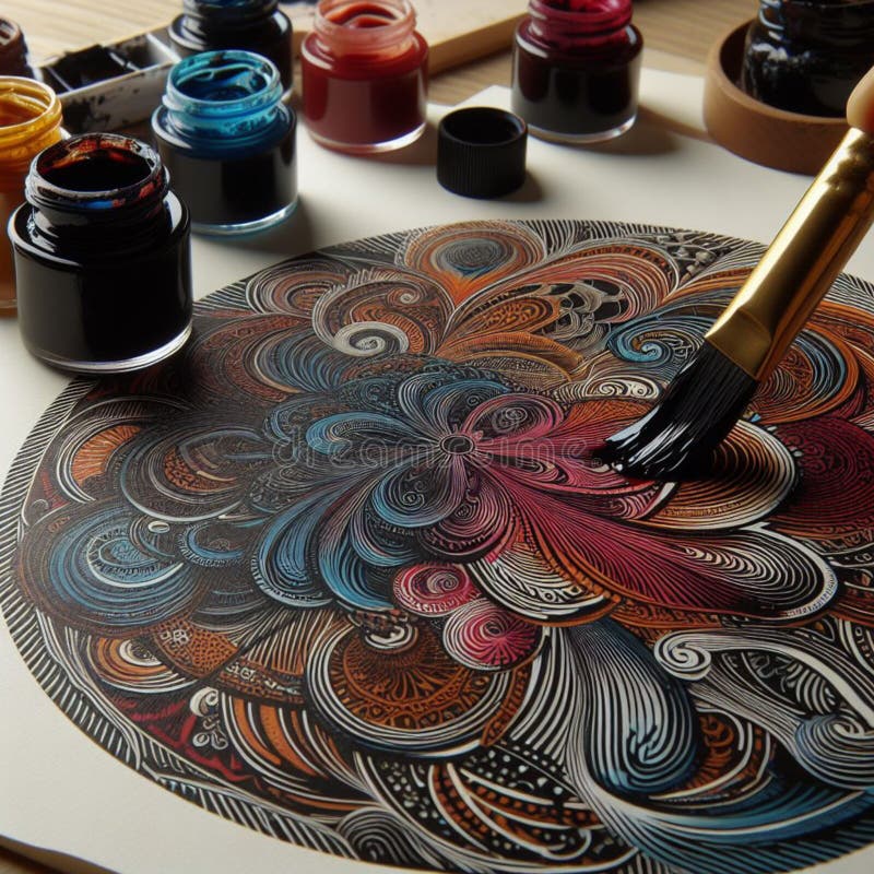 Printing with Brush and Colour Stock Illustration - Illustration of ...