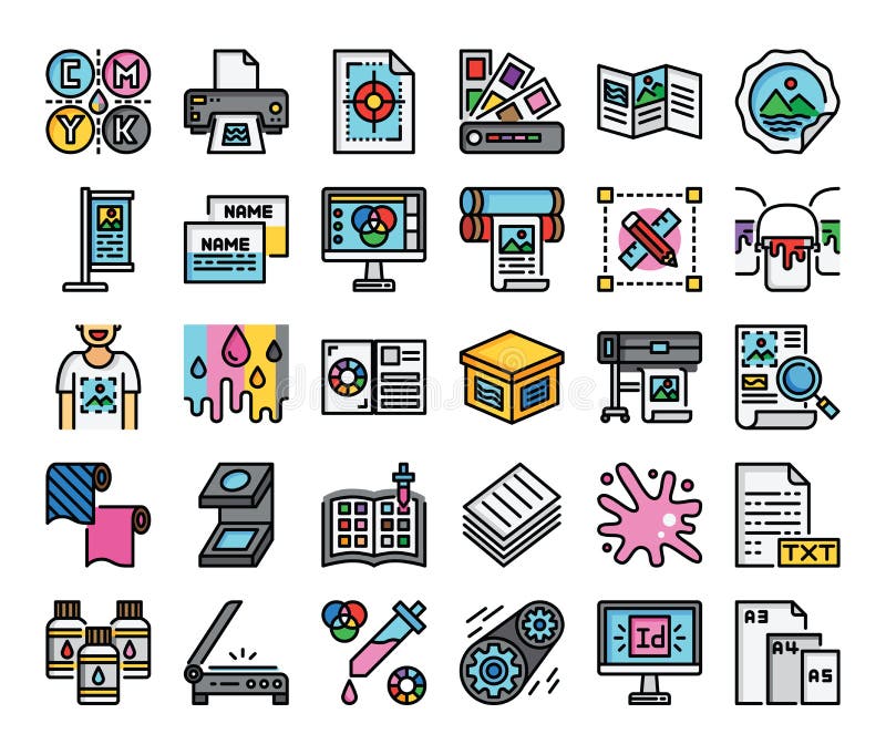 Printing Color Outline Vector Icons Stock Illustration - Illustration ...