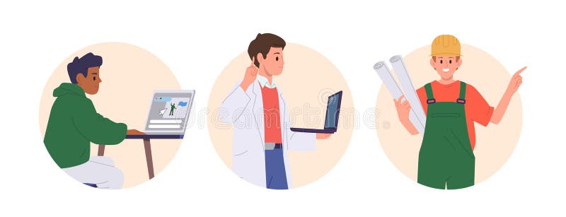 Printing Concept Isolated Round Composition Set with Happy People ...