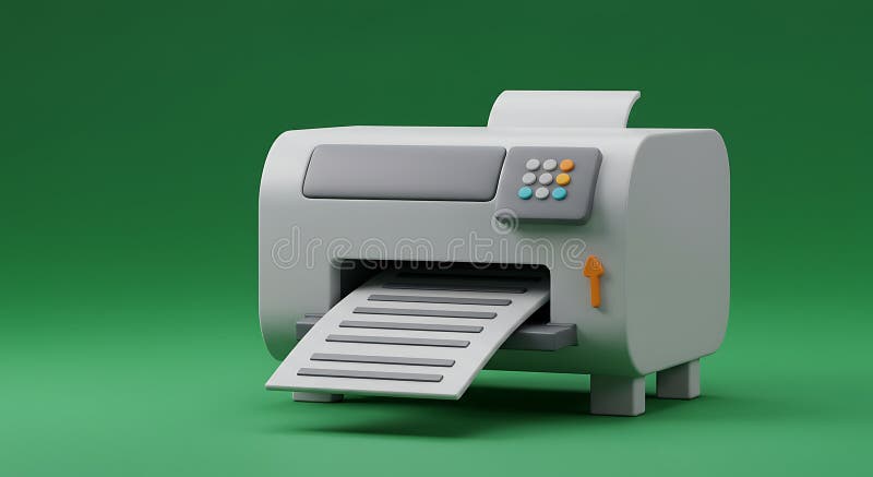 Printing Document from Gray Printer on Green Background Stock ...