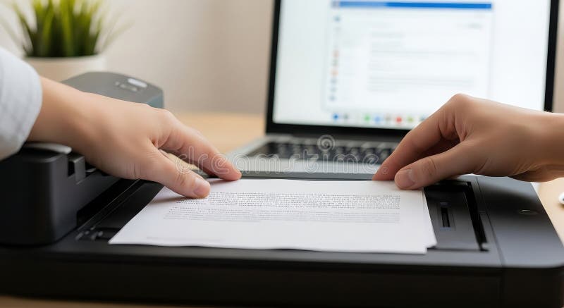 Printing Document from Printer at Office Desk Stock Illustration ...