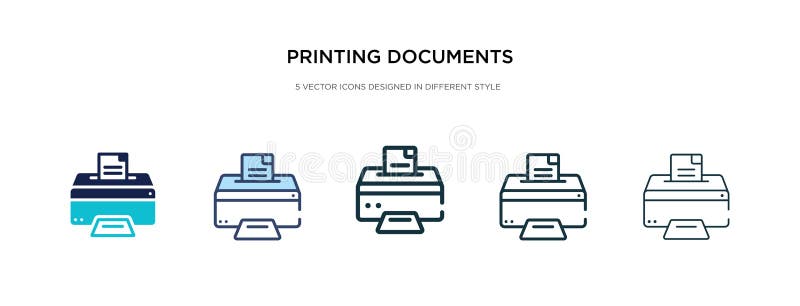 Printing Documents Icon in Different Style Vector Illustration. Two ...