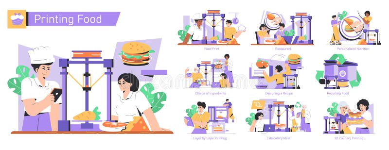 Printing Food. Flat Vector Illustration Stock Vector - Illustration of ...