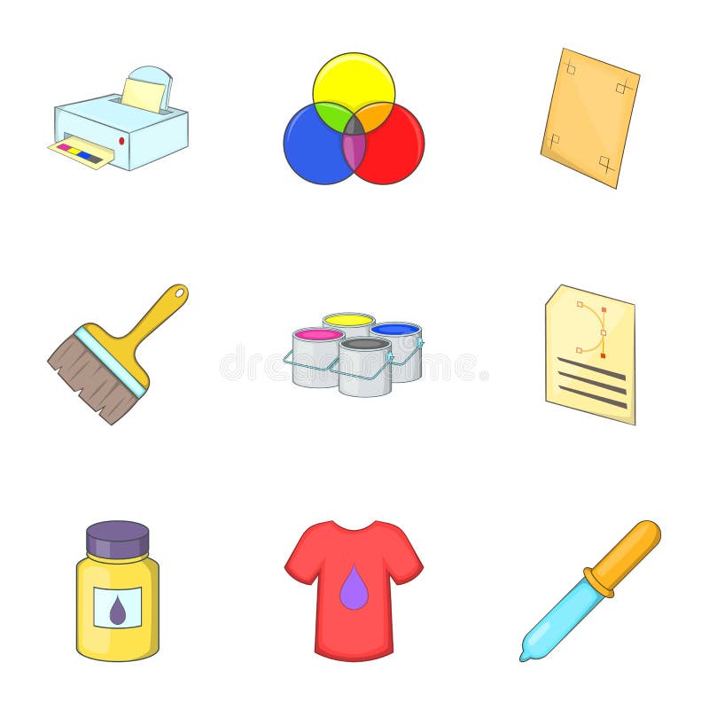 Printing Icons Set, Cartoon Style Stock Vector - Illustration of drop ...