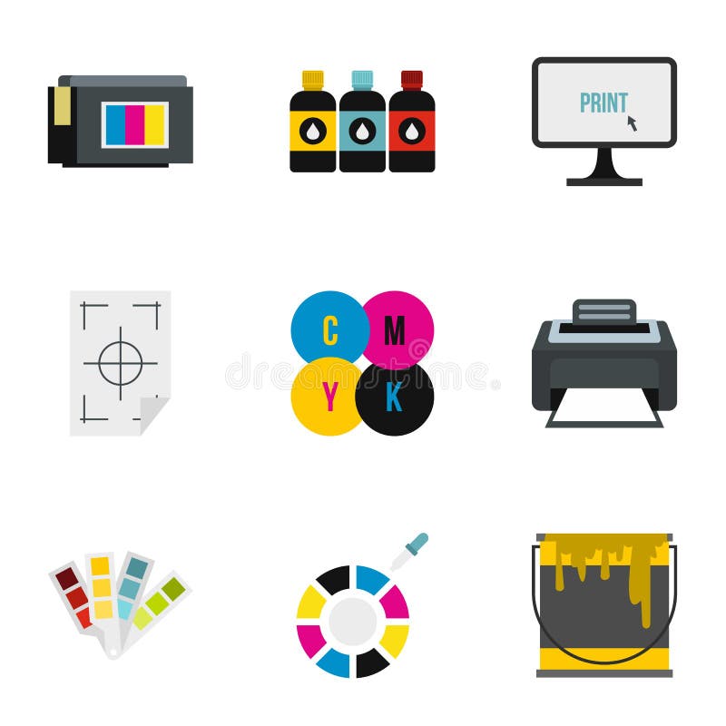 Printing Icons Set, Flat Style Stock Vector - Illustration of button ...