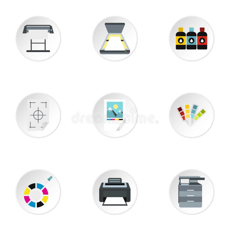 Printing Icons Set, Flat Style Stock Vector - Illustration of ...