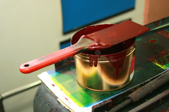 Printing Ink Pail and Paddle Stock Photo - Image of consistent, process ...