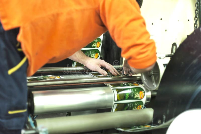 Printing Labels on Offset Machine Stock Photo - Image of machinery ...