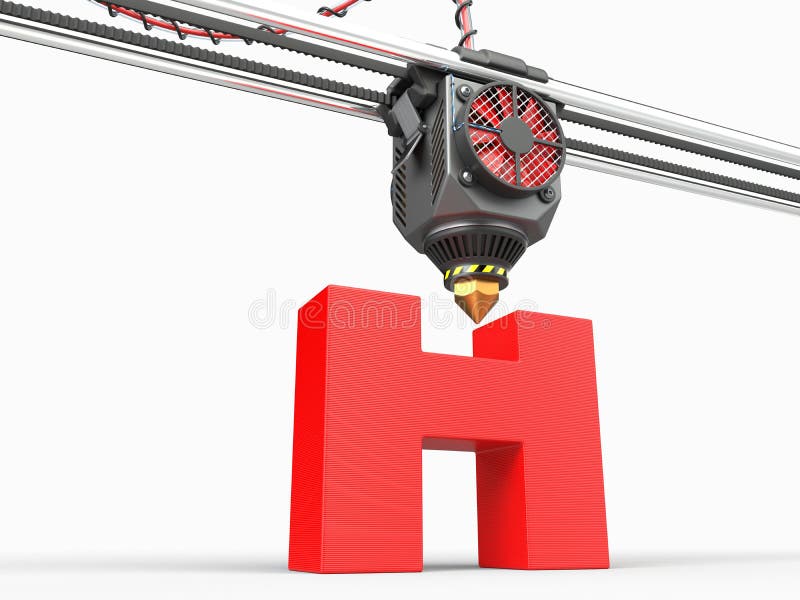 Printing of Letter H Under 3D Printer Head. 3d Illustration Stock ...