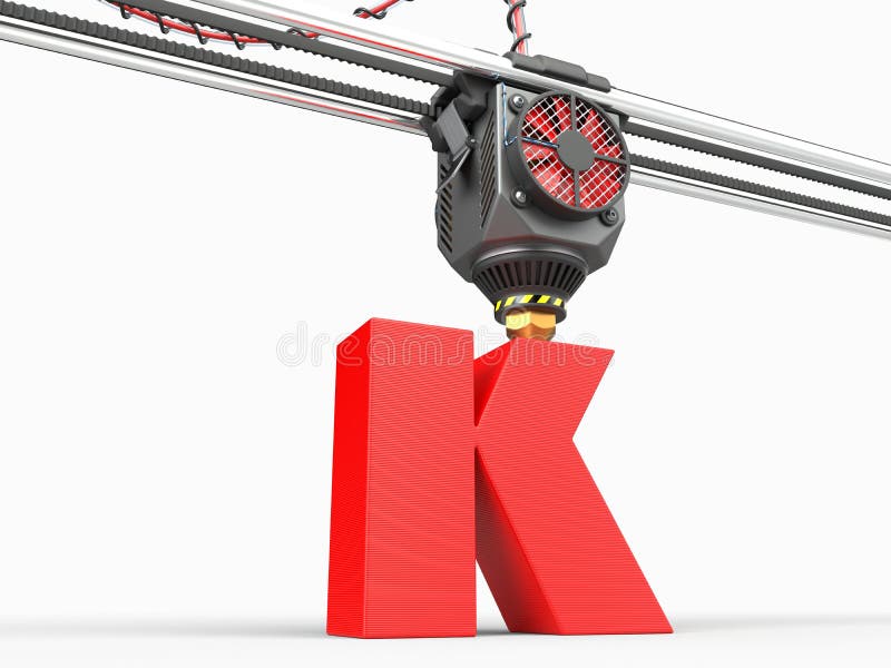 Printing of Letter K Under 3D Printer Head. 3d Illustration Stock ...