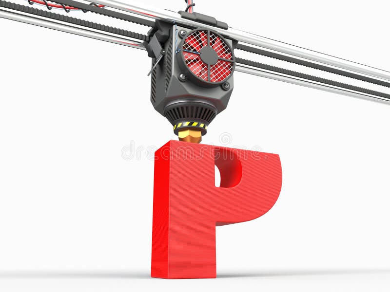 Printing of Letter P Under 3D Printer Head. 3d Illustration Stock ...