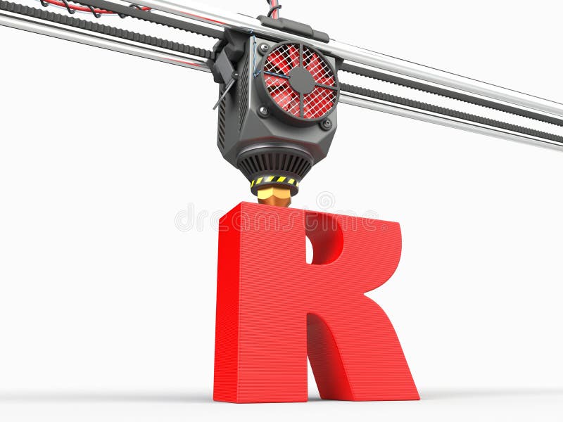 Printing of Letter R Under 3D Printer Head. 3d Illustration Stock ...