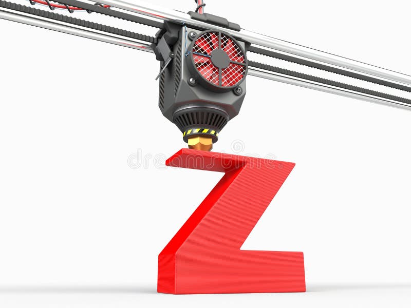 Printing of Letter Z Under 3D Printer Head. 3d Illustration Stock ...