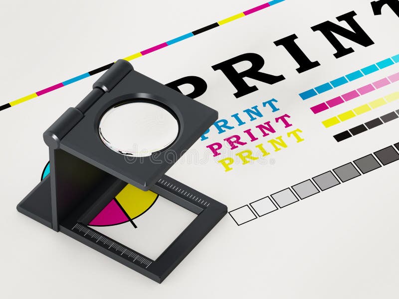 Printing Loupe Standing on Colour Test Paper. 3D Illustration Stock ...