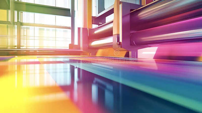 Printing Machine Creating Colorful Design in Industrial Printing House ...