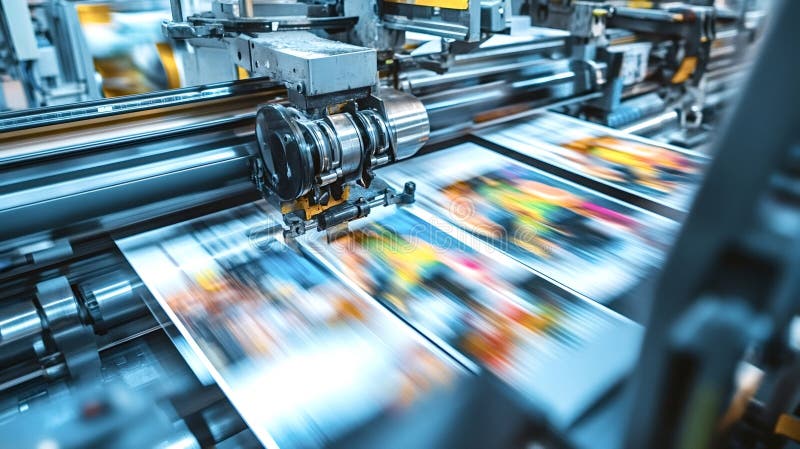Printing Machine Processing Colorful Magazines in Printing House Stock ...