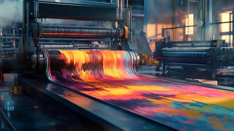 Printing Machine Processing Colorful Textile at Factory Stock Photo ...