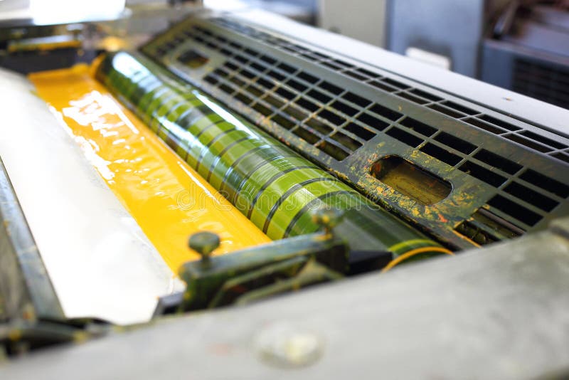 Printing Machine, Rolls with Yellow Printing Ink Stock Photo - Image of ...