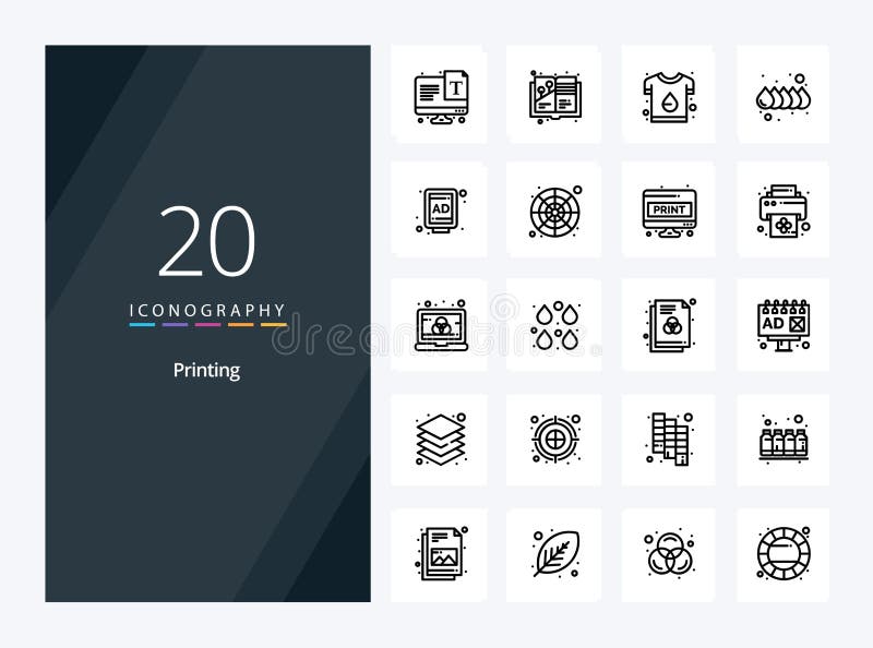 20 Printing Outline Icon for Presentation Stock Vector - Illustration ...