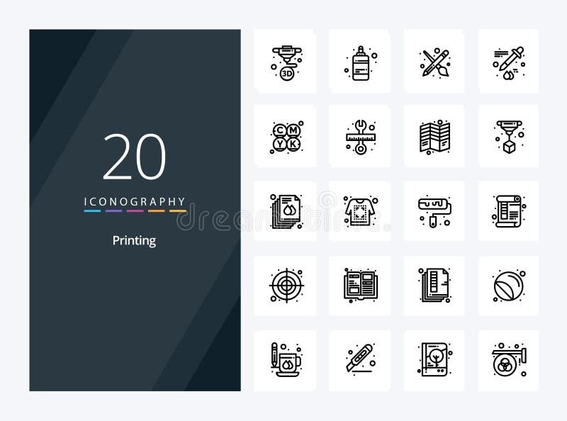 20 Printing Outline Icon for Presentation Stock Vector - Illustration ...