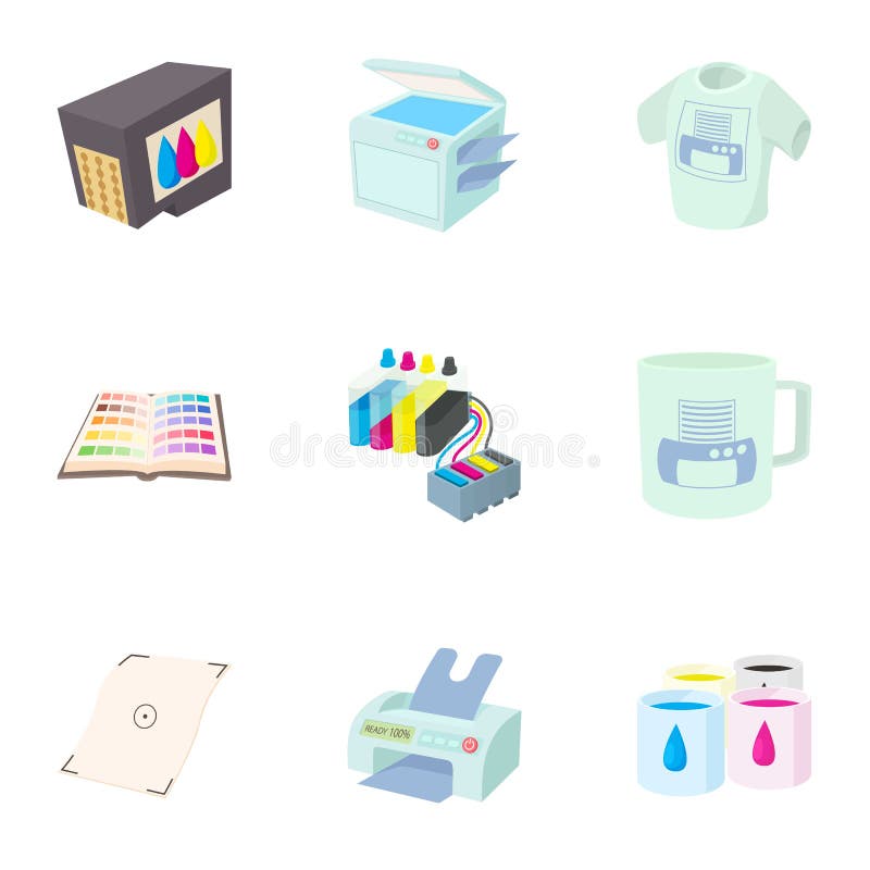 Printing in Polygraphy Icons Set, Cartoon Style Stock Vector ...