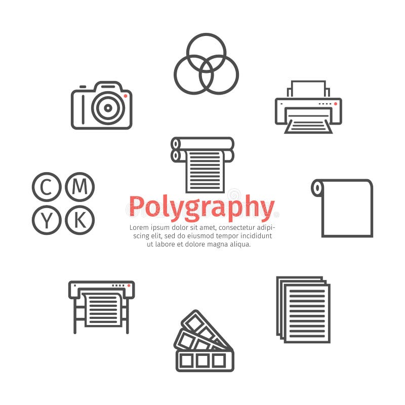 Printing Polygraphy Line Icons. Vector Signs for Web Graphics. Stock ...