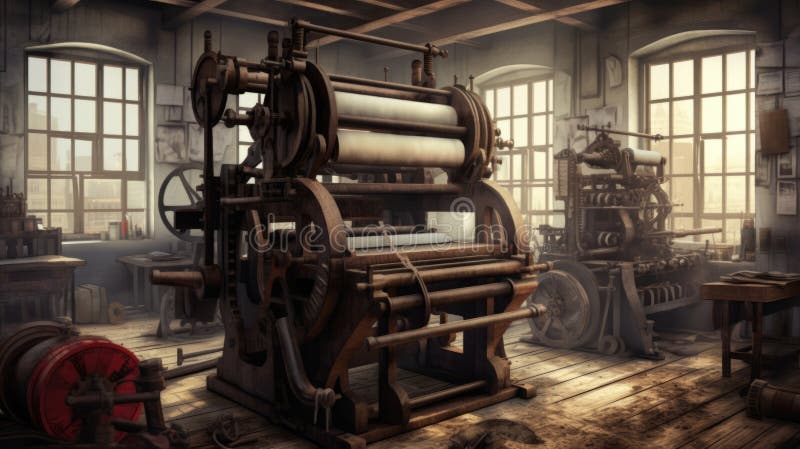 Printing Press with Ink Rollers. Generative AI Stock Illustration ...