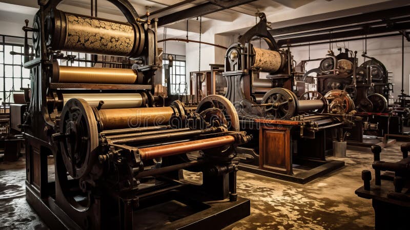 Printing Press with Ink Rollers. Generative AI Stock Illustration ...
