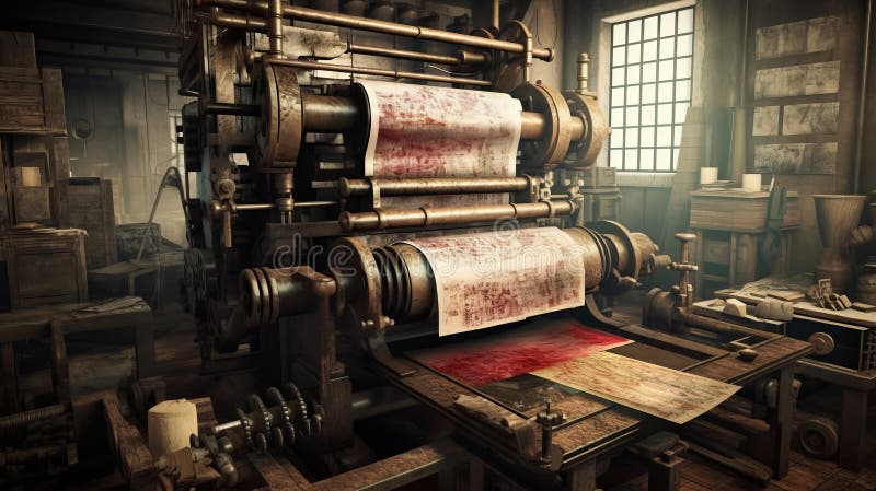 Printing Press with Ink Rollers. Generative AI Stock Illustration ...