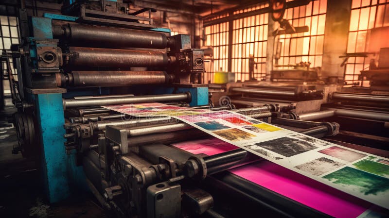 Printing Press with Ink Rollers. Generative AI Stock Illustration ...