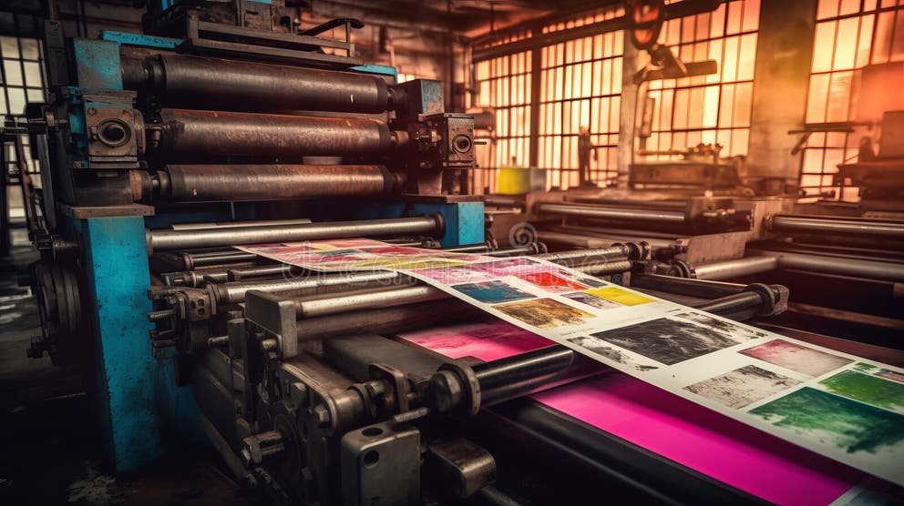 Printing Press with Ink Rollers. Generative AI Stock Illustration ...