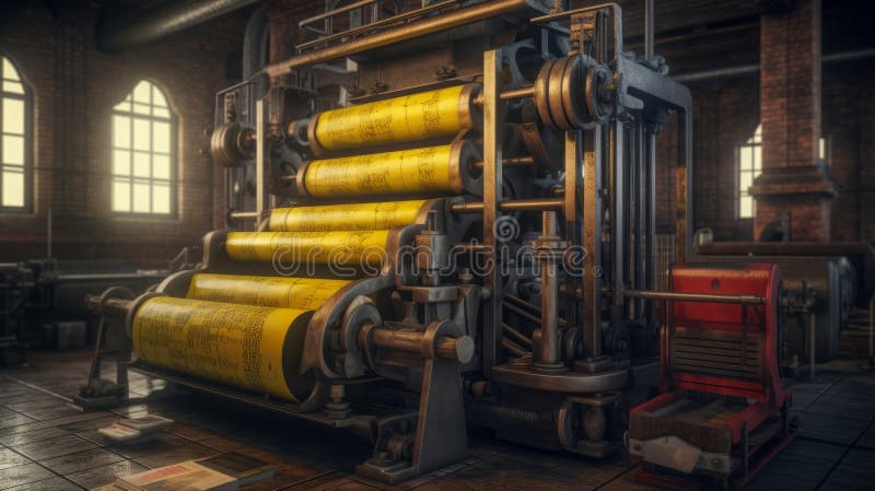 Printing Press with Ink Rollers. Generative AI Stock Illustration ...