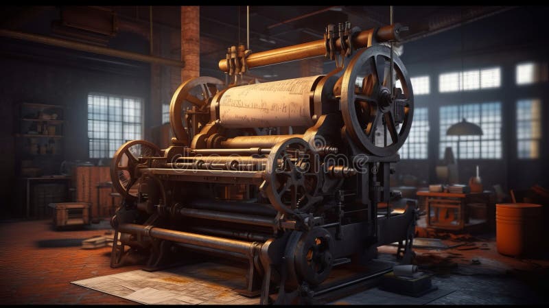 Printing Press with Ink Rollers. Generative AI Stock Illustration ...