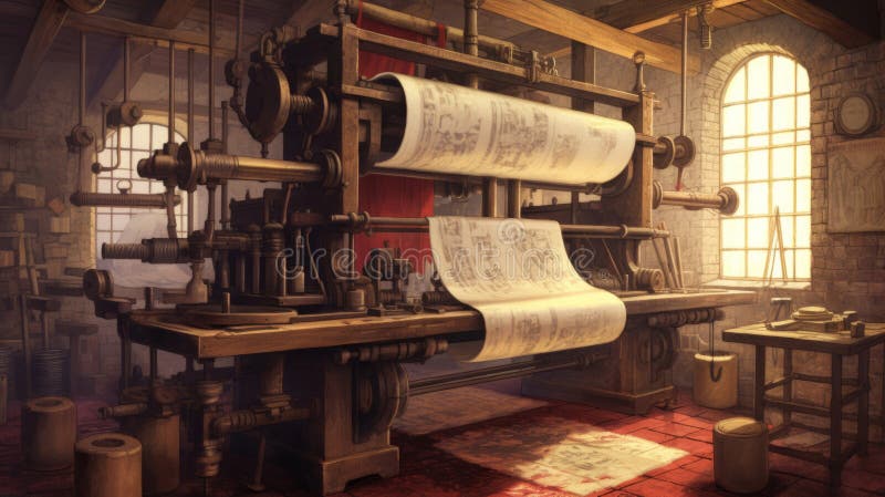 Printing Press with Ink Rollers. Generative AI Stock Illustration ...