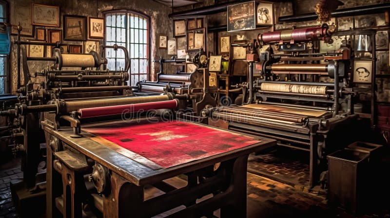 Printing Press with Ink Rollers. Generative AI Stock Illustration ...