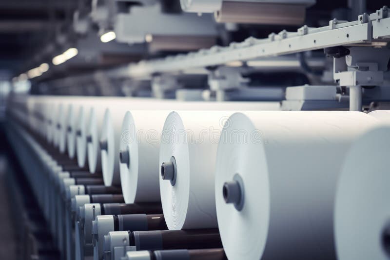 Large Rolls of White Paper Sit on a Machine in a Factory, Ready To Be ...