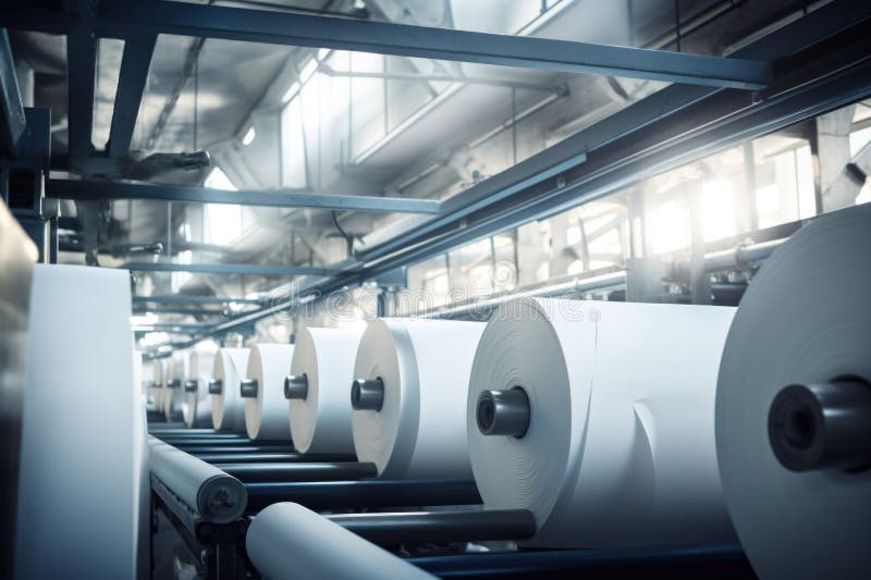 Large Rolls of White Paper Sit on a Machine in a Factory, Ready To Be ...