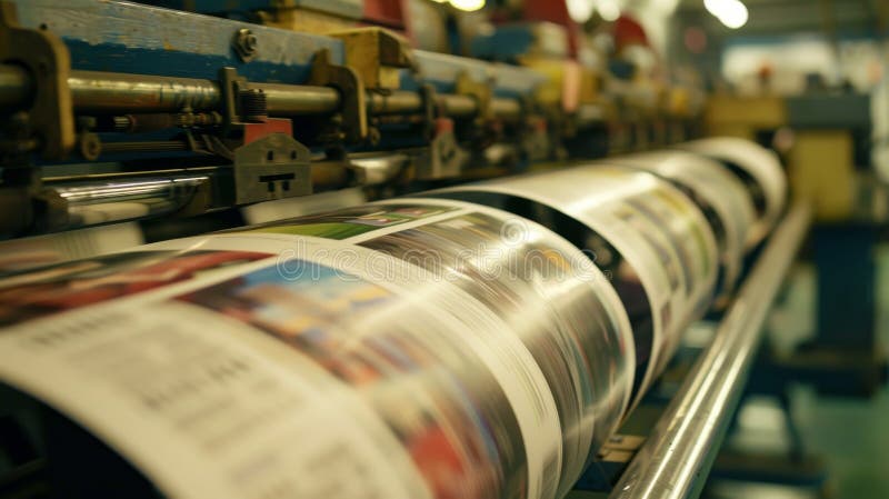A Printing Press Stack of Freshly Printed Newspapers are on a Conveyor ...