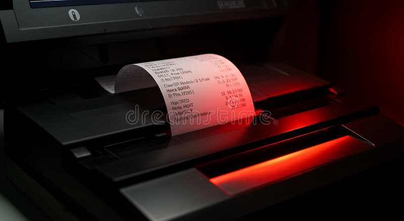 Printing Receipt from Modern Machine in Dark Environment with Red Light ...