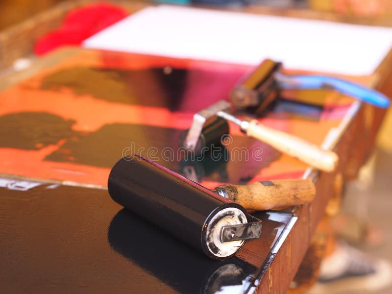 Printing Roller and Black Ink Stock Image - Image of closeups, detail ...