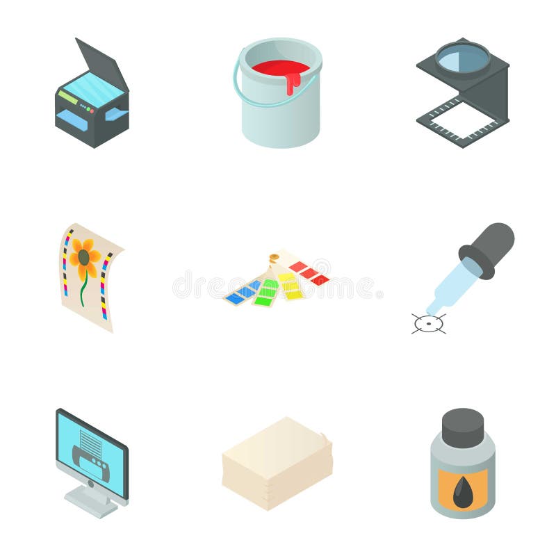 Printing Services Icons Set, Cartoon Style Stock Vector - Illustration ...