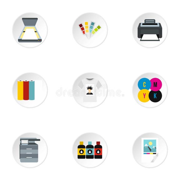 Printing Services Icons Set, Flat Style Stock Vector - Illustration of ...