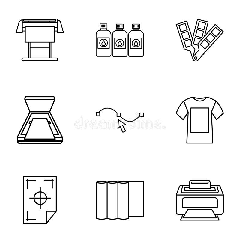 Printing Services Icons Set, Outline Style Stock Vector - Illustration ...