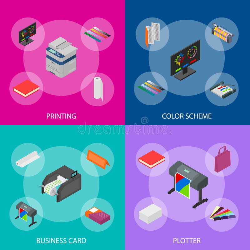 Printing Signs 3d Banner Set Isometric View. Vector Stock Vector ...