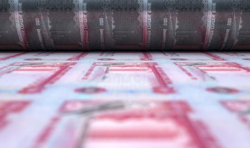 Printing UAE Dirham Notes stock photo. Image of gulf - 188957428