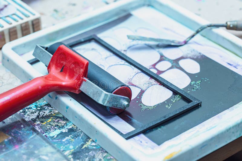 Printmaking Tools and Materials in Studio Stock Photo - Image of ...