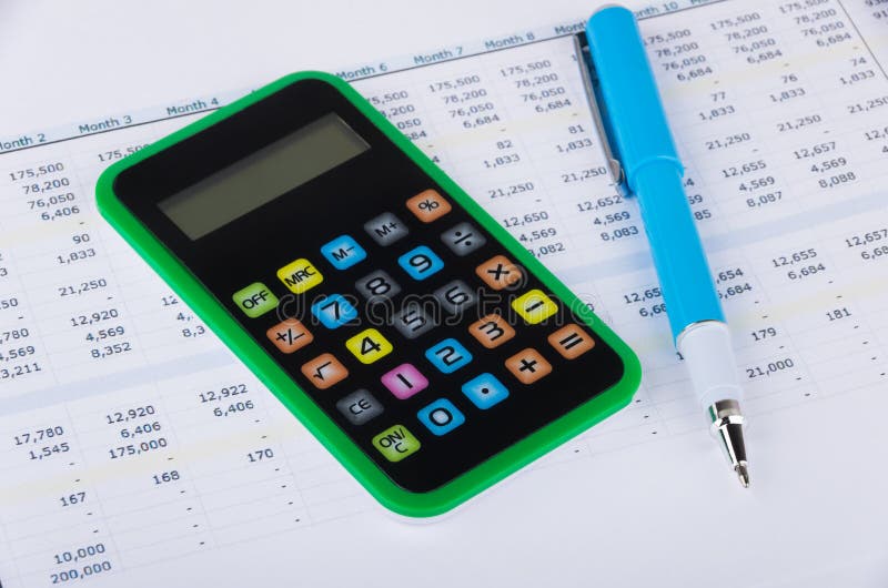 Printout, Calculator and Pen Stock Image - Image of printout ...