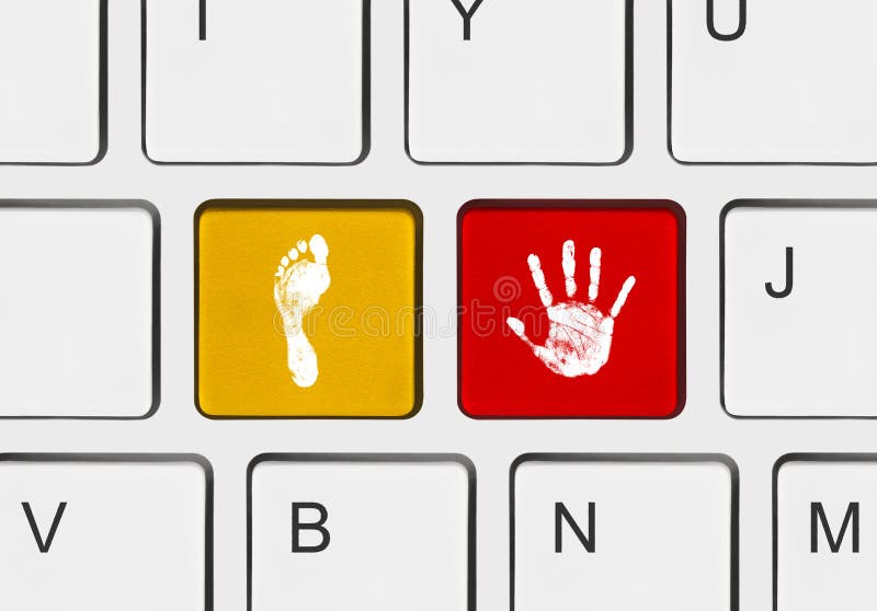 Printout of Hand and Foot on Computer Keys Stock Photo - Image of ...