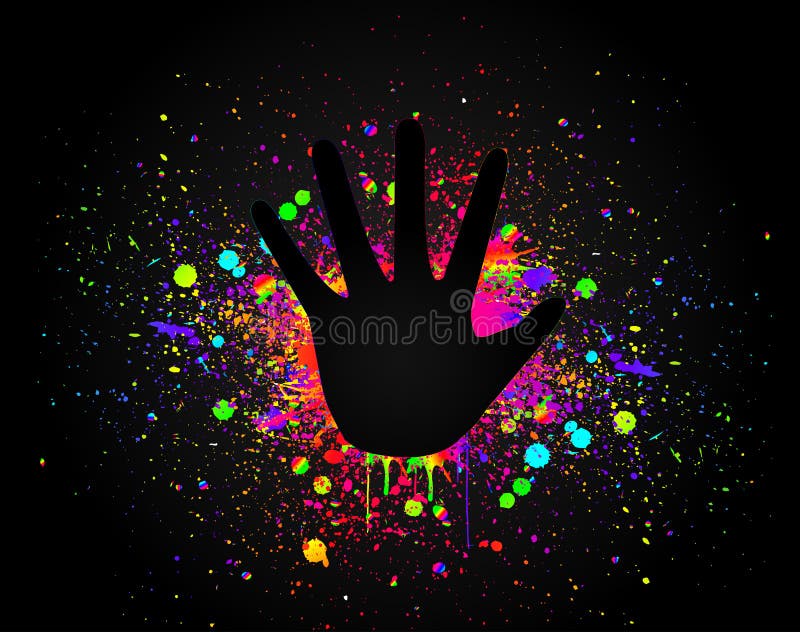 Prints of Hands on Ink Colorful Splash. Vector Stock Vector ...