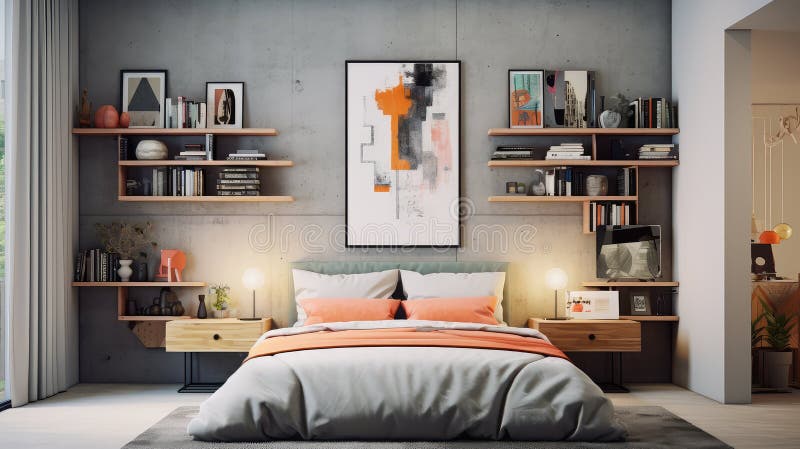 Prints modern bedroom wall stock illustration. Illustration of modern ...
